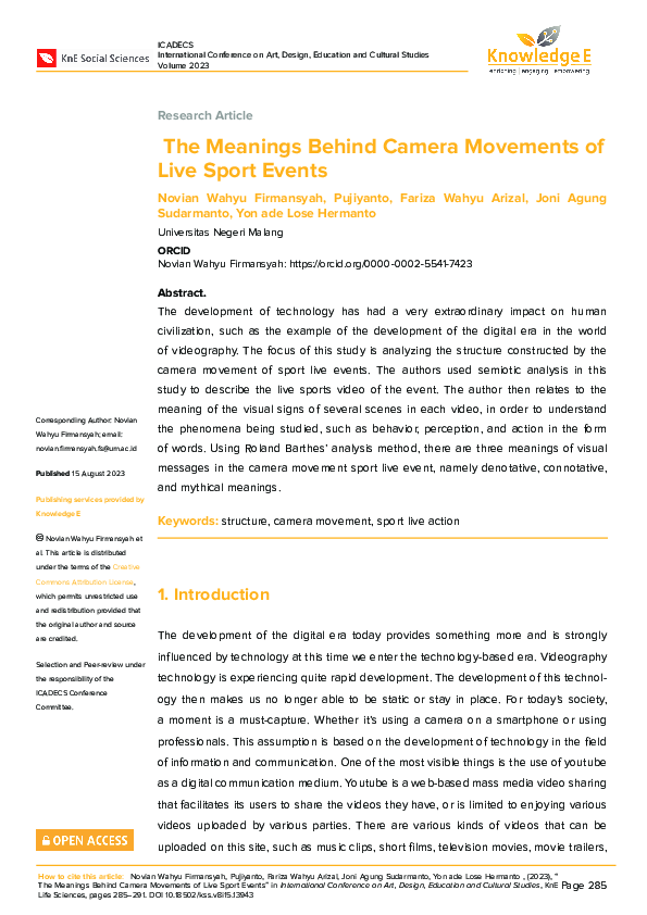 (PDF) The Meanings Behind Camera Movements of Live Sport Events