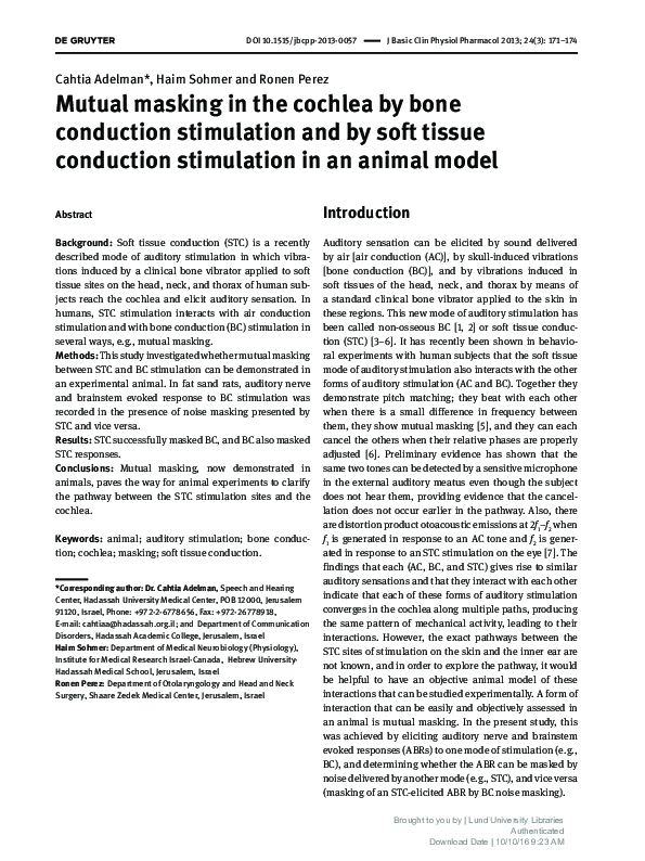 (PDF) Mutual masking in the cochlea by bone conduction stimulation and ...