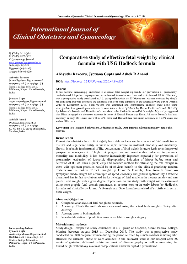 (PDF) Comparative study of effective fetal weight by clinical formula ...