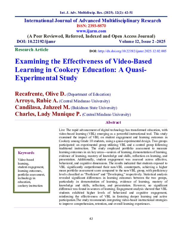 (PDF) Examining the Effectiveness of Video-Based Learning in Cookery ...