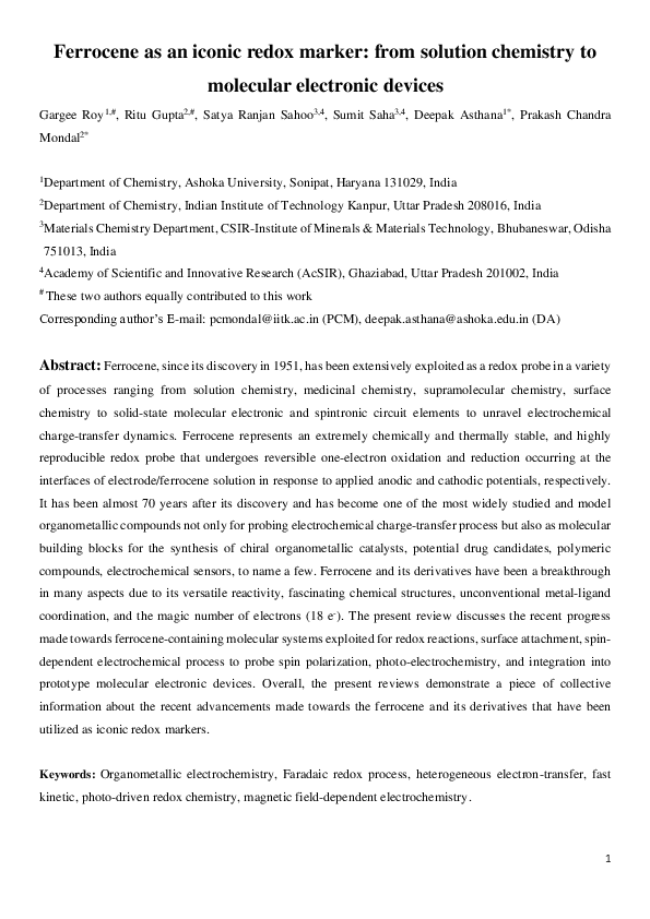 (PDF) Ferrocene as an iconic redox marker: From solution chemistry to molecular electronic devices