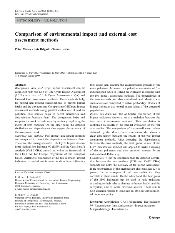 (PDF) Comparison of environmental impact and external cost assessment ...