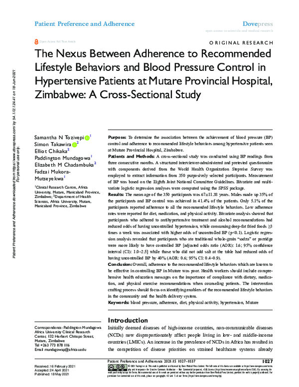(PDF) The Nexus Between Adherence to Recommended Lifestyle Behaviors ...