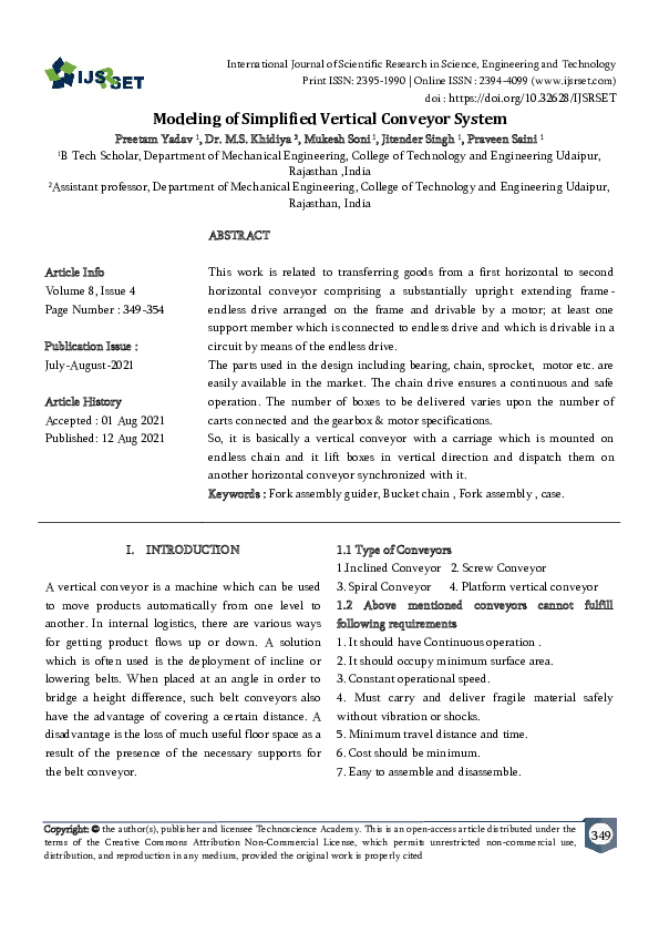(PDF) Modeling of Simplified Vertical Conveyor System