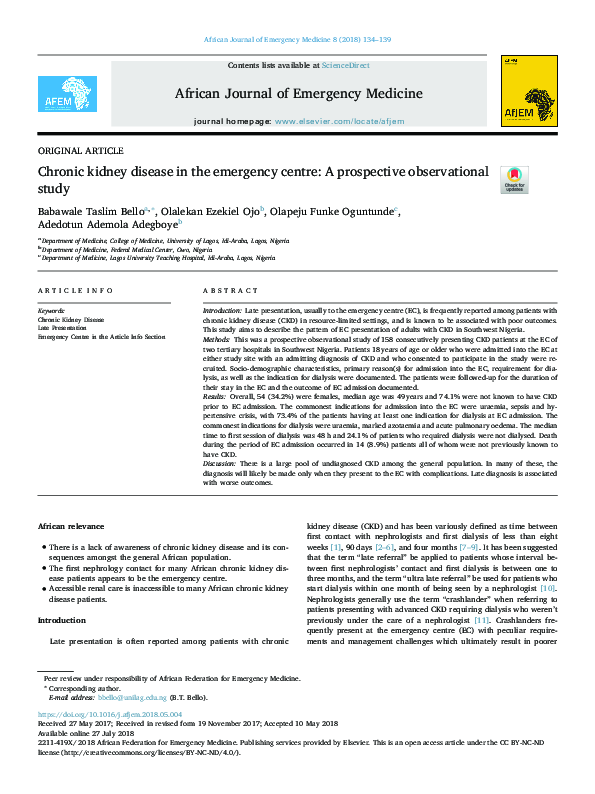 (PDF) Chronic kidney disease in the emergency centre: A prospective ...