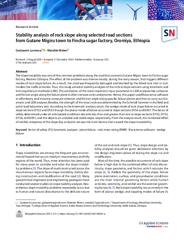 (PDF) Stability analysis of rock slope along selected road sections ...