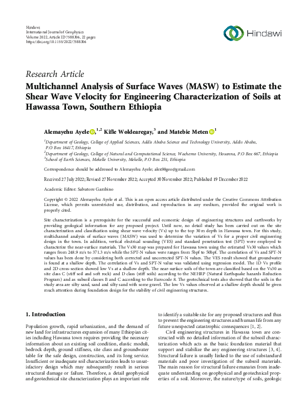 (PDF) Multichannel Analysis of Surface Waves (MASW) to Estimate the Shear Wave Velocity for ...