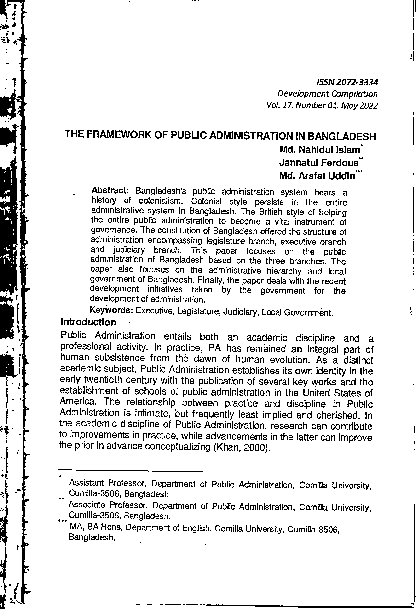 (PDF) The Framework of Public Administration in Bangladesh.