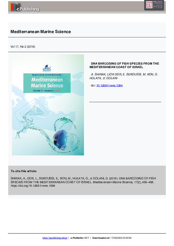 (PDF) Dna Barcoding of Fish Species from the Mediterranean Coast of Israel