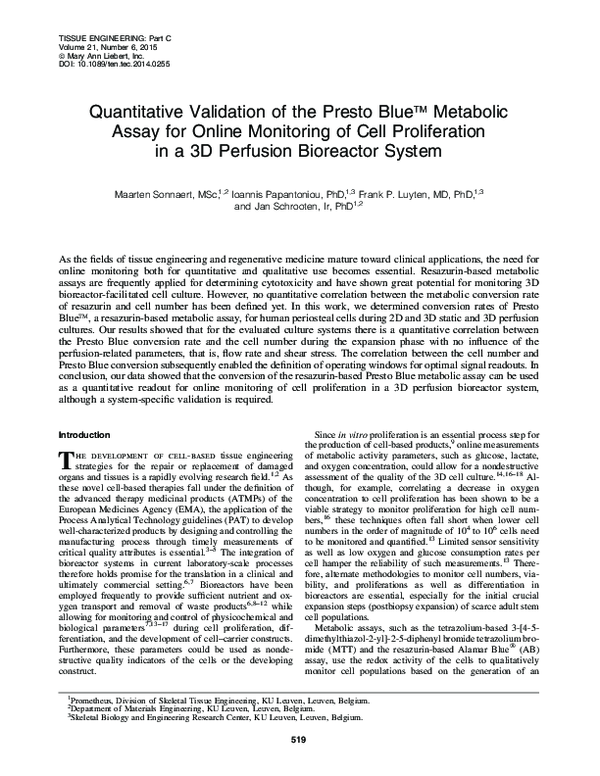(PDF) Quantitative Validation of the Presto Blue™ Metabolic Assay for ...