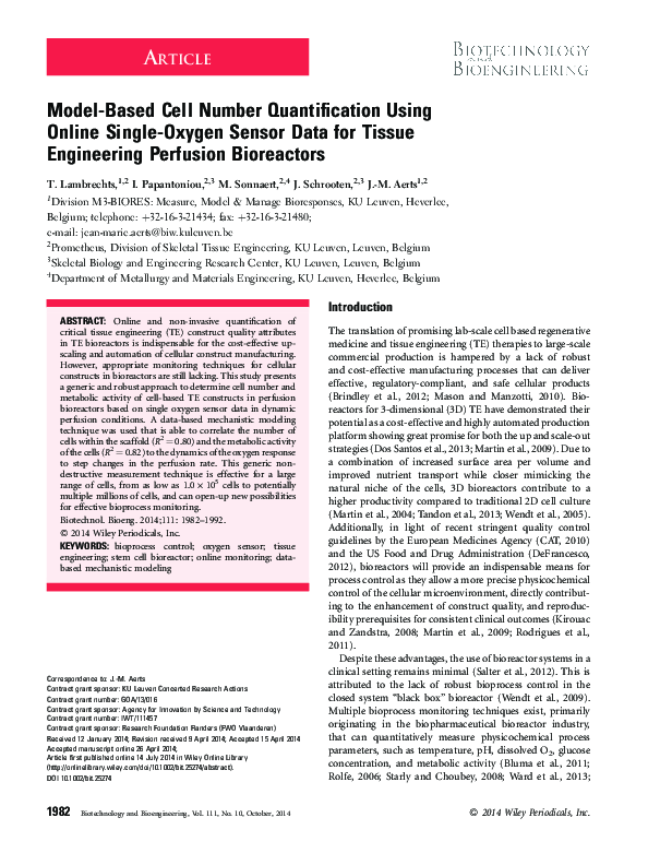(PDF) Model‐based cell number quantification using online single‐oxygen sensor data for tissue ...