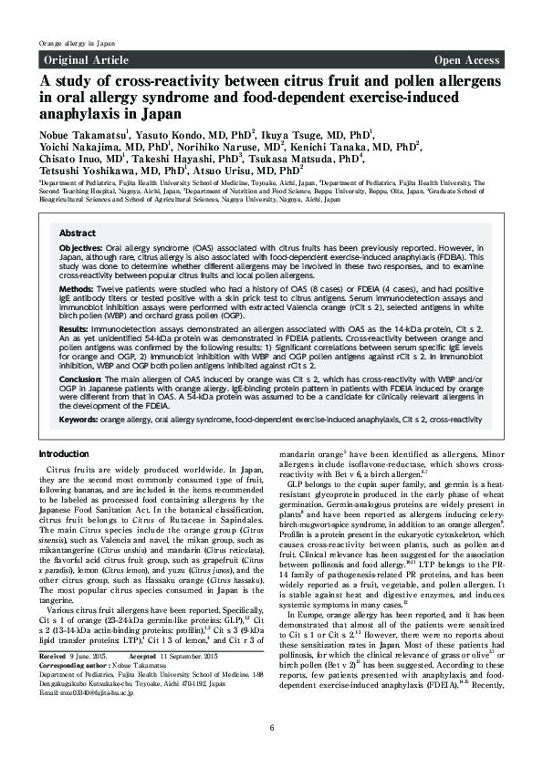 (PDF) A study of cross-reactivity between citrus fruit and pollen ...