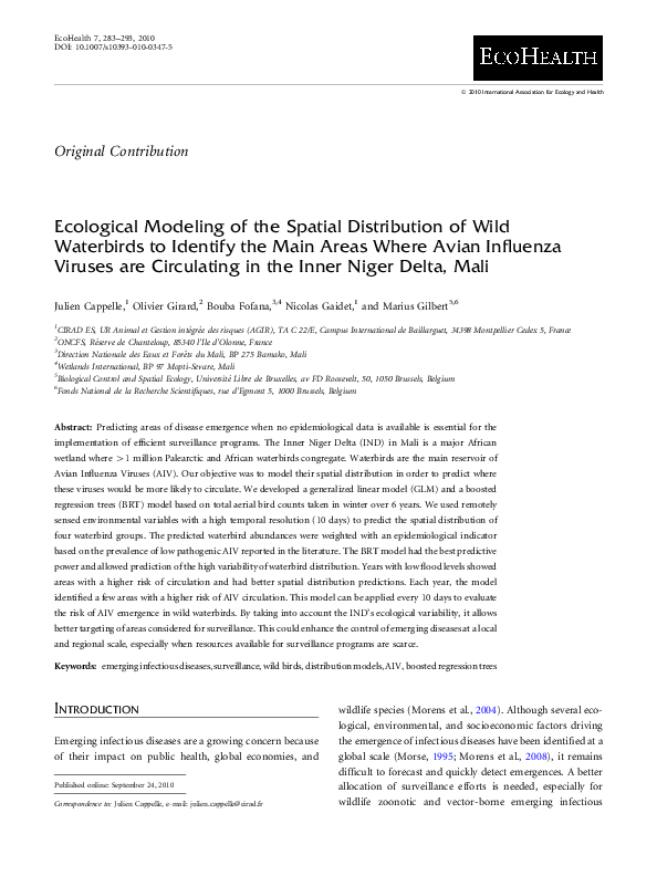 (PDF) Ecological Modeling of the Spatial Distribution of Wild Waterbirds to Identify the Main ...