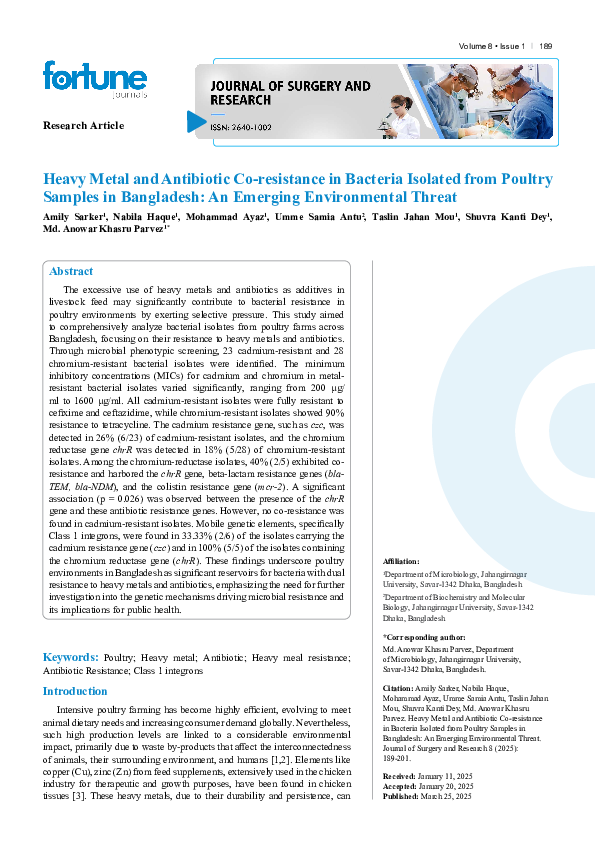 (PDF) Heavy Metal and Antibiotic Co-resistance in Bacteria Isolated ...