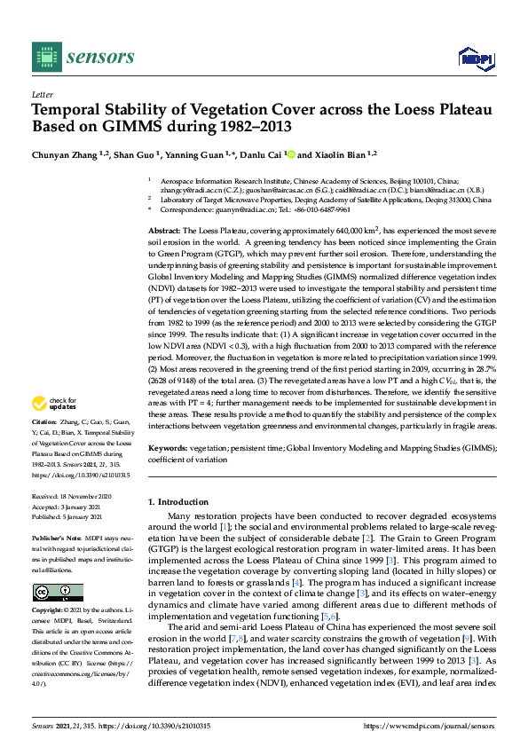 (PDF) Temporal Stability of Vegetation Cover across the Loess Plateau Based on GIMMS during 1982 ...