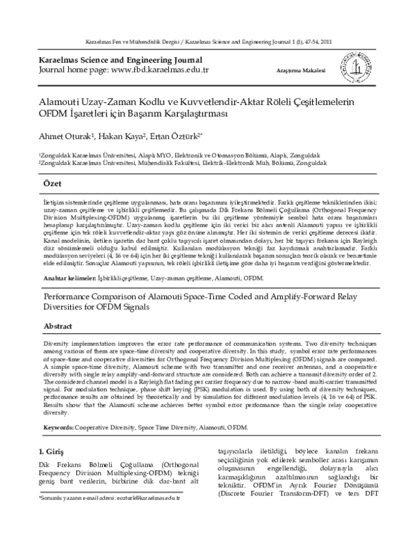 (PDF) Performance Comparison of Alamouti Space-Time Coded and Amplify-Forward Relay Diversities ...