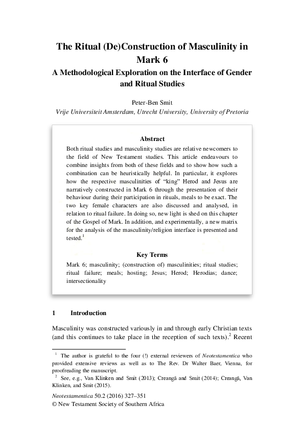 (PDF) The Ritual (De)Construction of Masculinity in Mark 6: A ...