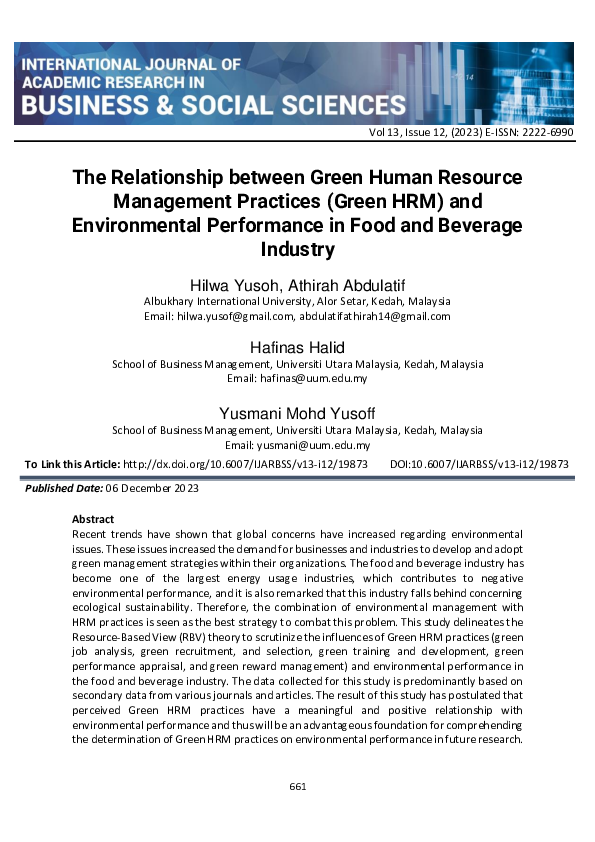 (PDF) The Relationship between Green Human Resource Management Practices (Green HRM) and ...