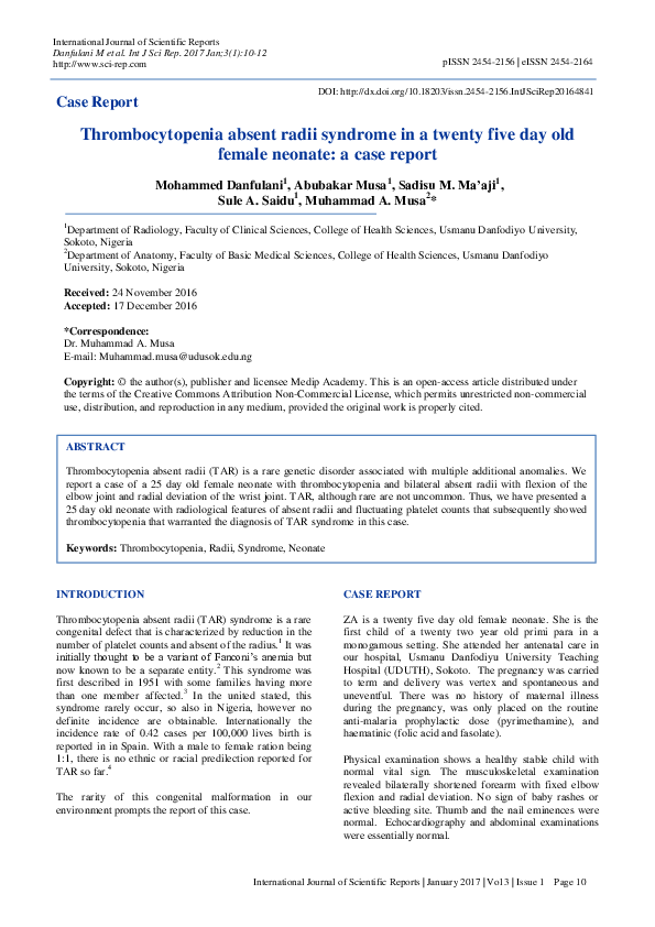 (PDF) Thrombocytopenia absent radii syndrome in a twenty five day old ...
