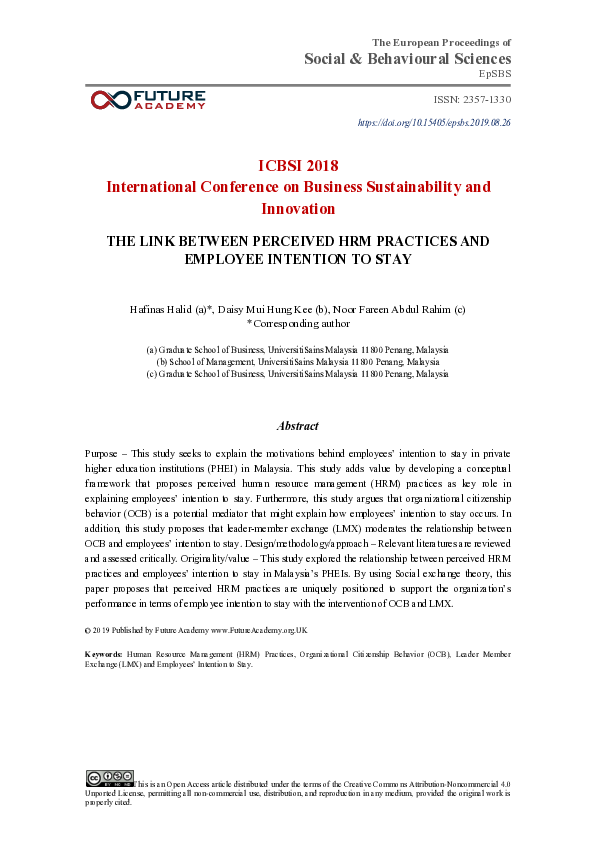 (PDF) The Link Between Perceived HRM Practices and Employee Intention ...