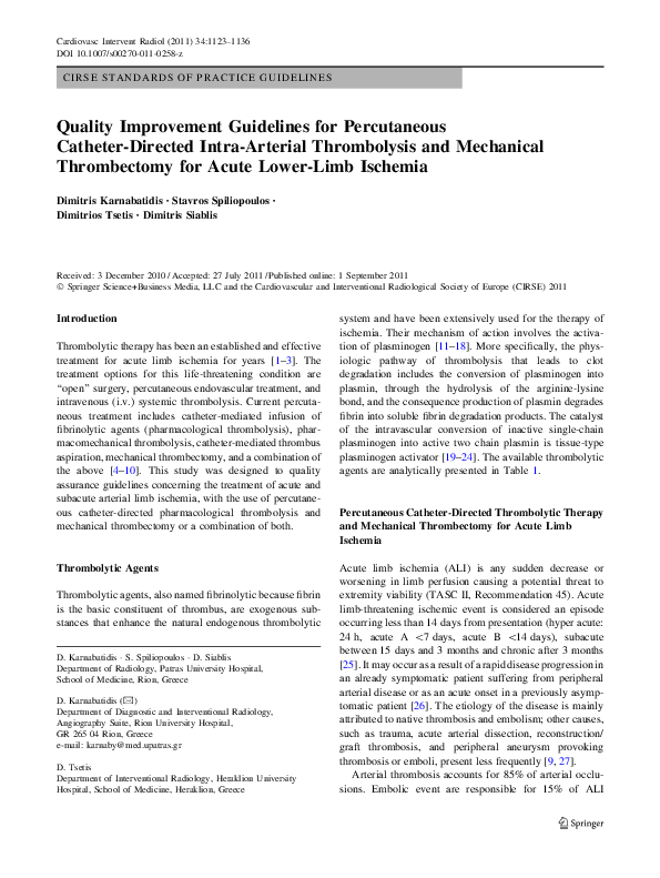 (PDF) Quality Improvement Guidelines for Percutaneous Catheter-Directed Intra-Arterial ...
