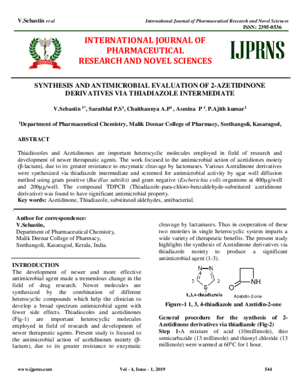 (PDF) SYNTHESIS AND ANTIMICROBIAL EVALUATION OF 2-AZETIDINONE ...