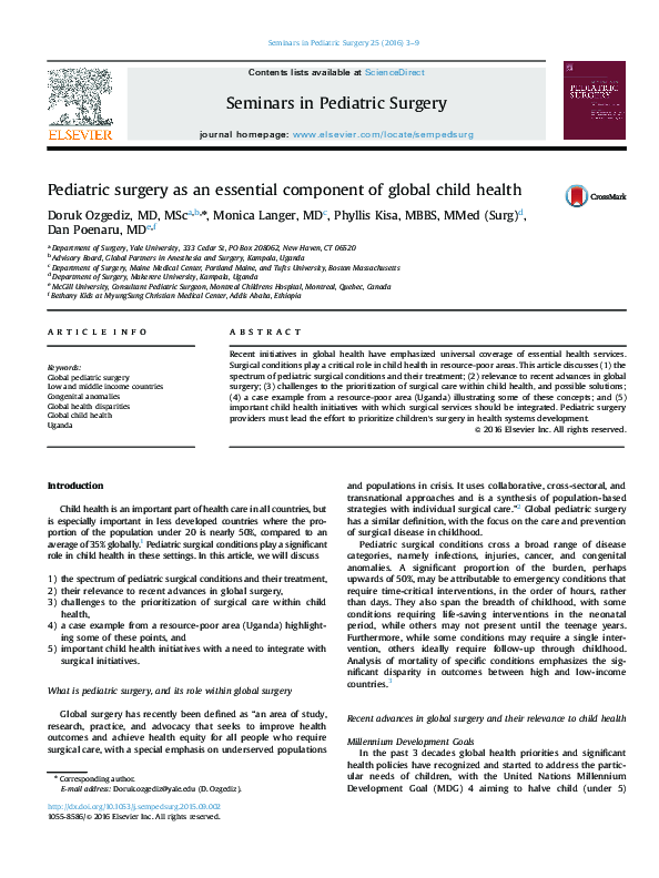 (PDF) Pediatric surgery as an essential component of global child health