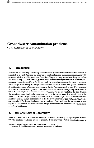 (PDF) Groundwater Contamination Problems