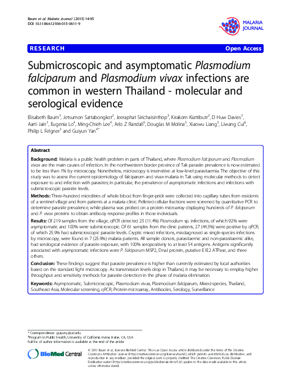 (PDF) Submicroscopic and asymptomatic Plasmodium falciparum and ...