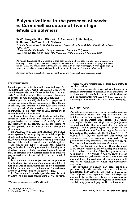(PDF) Polymerizations in the presence of seeds: 5. Core-shell structure ...
