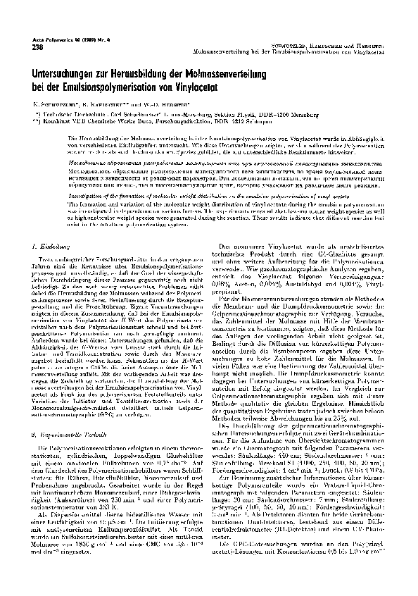 (PDF) Untersuchungen zur Herausbildung der Molmassenverteilung bei der ...