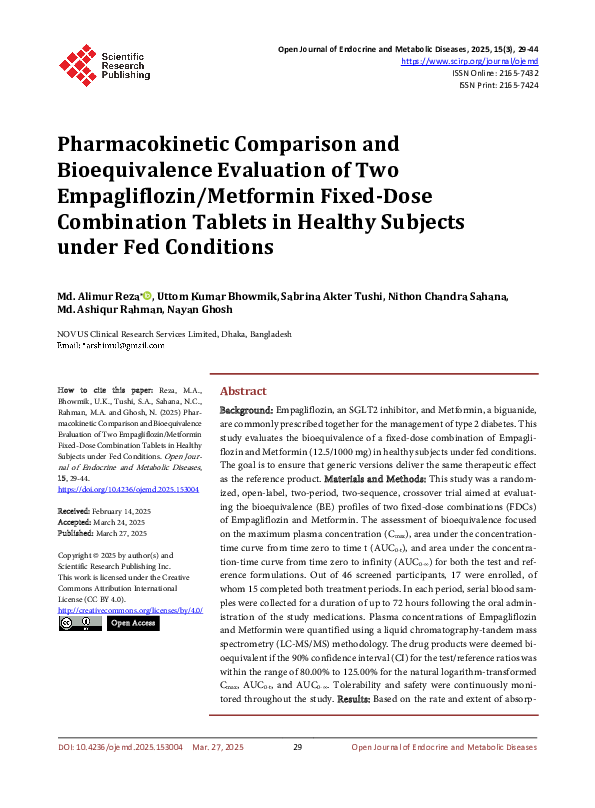 (PDF) Pharmacokinetic Comparison and Bioequivalence Evaluation of Two Empagliflozin/Metformin ...