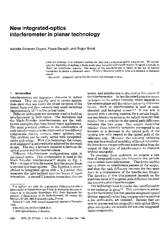(PDF) New integrated-optics interferometer in planar technology