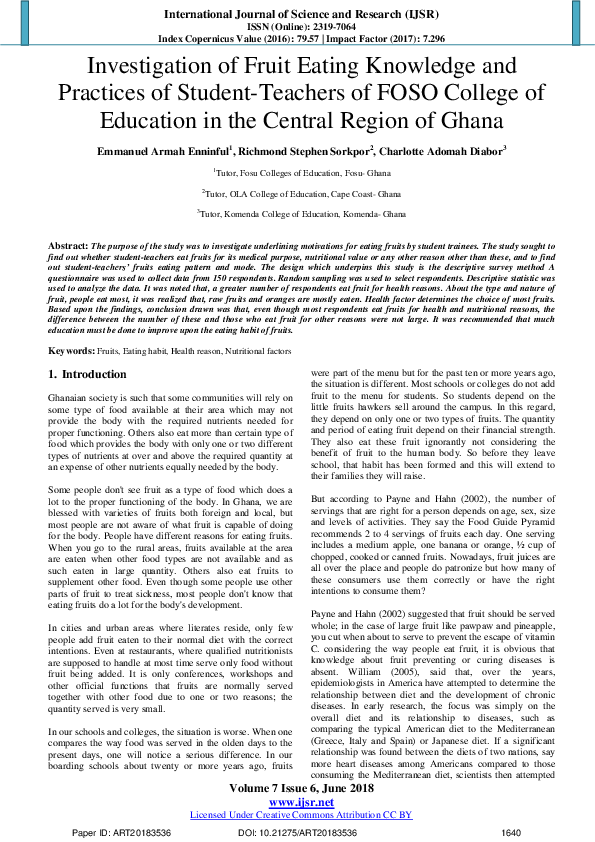 (PDF) Investigation of Fruit Eating Knowledge and Practices of Student ...