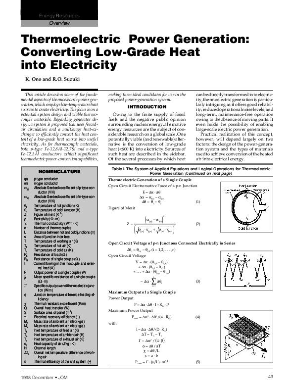 (PDF) Thermoelectric generators: Converting low grade heat into electricity
