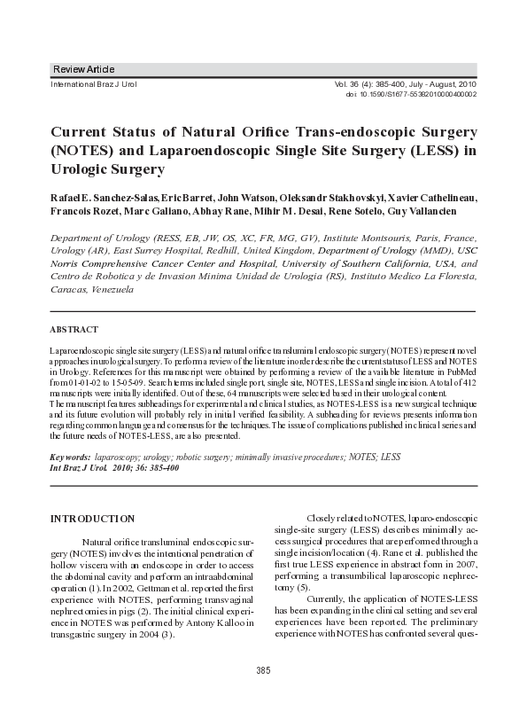 (PDF) Current status of natural orifice trans-endoscopic surgery (NOTES ...