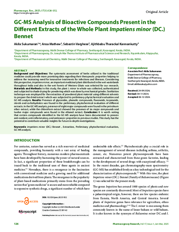 (PDF) GC-MS Analysis of Bioactive Compounds Present in the Different ...