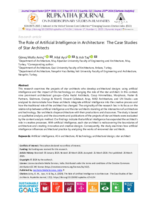 (PDF) The Role of Artificial Intelligence in Architecture: The Case Studies of Star Architects