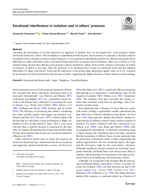 (PDF) Emotional interference in isolation and in others’ presence