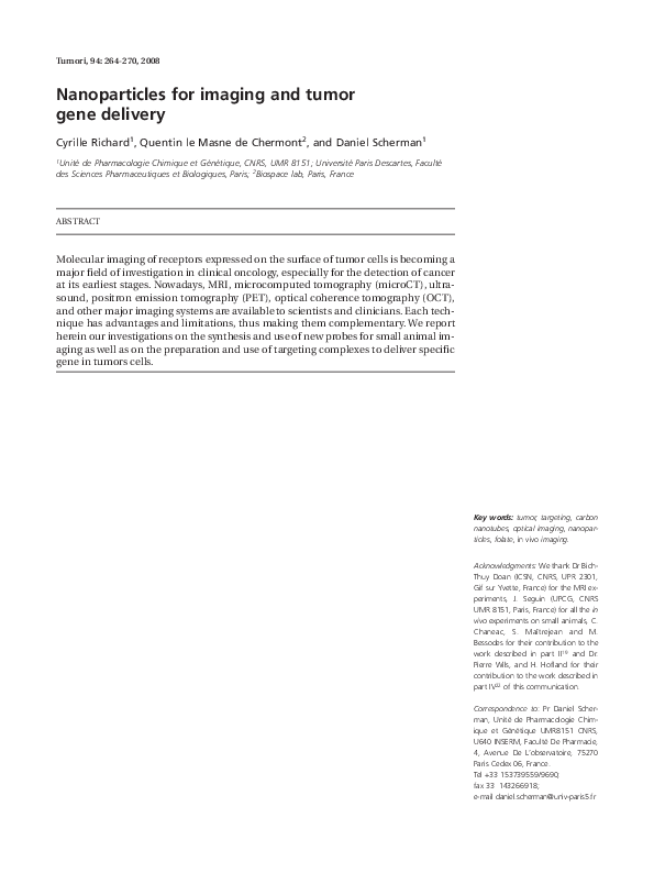 (PDF) Nanoparticles for Imaging and Tumor Gene Delivery