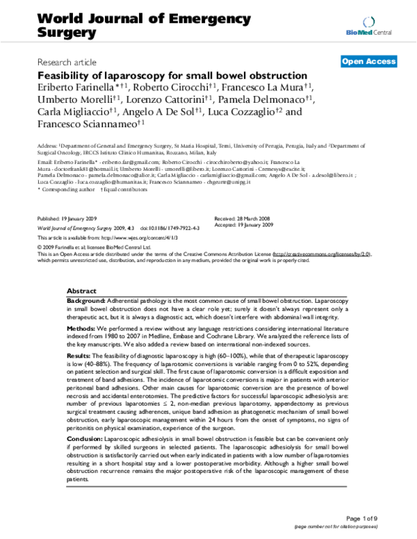 (PDF) Feasibility of laparoscopy for small bowel obstruction