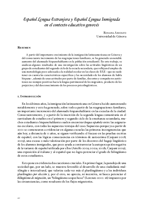 (PDF) Español Lengua Extranjera y Español Lengua Inmigrada en el ...