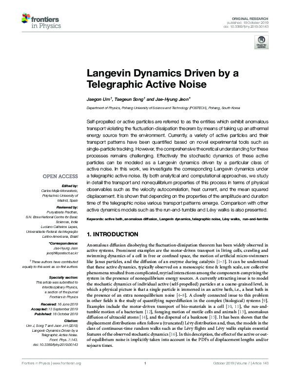 (PDF) Langevin Dynamics Driven by a Telegraphic Active Noise