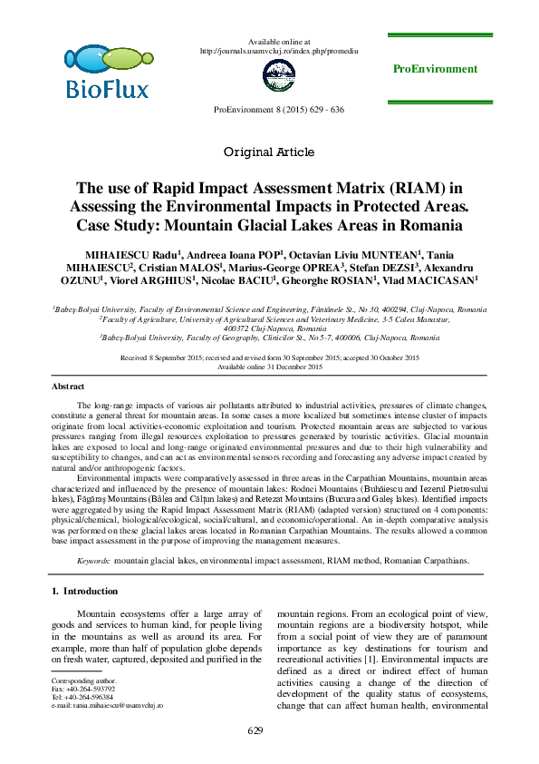 (PDF) The use of Rapid Impact Assessment Matrix (RIAM) in Assessing the ...