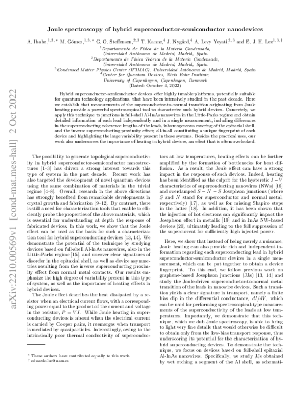(PDF) Joule spectroscopy of hybrid superconductor-semiconductor nanodevices