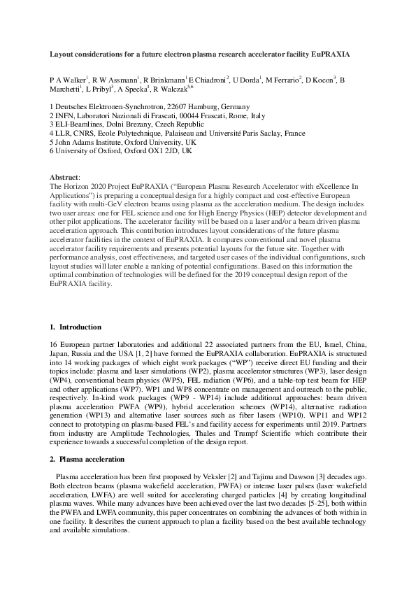 (PDF) Layout considerations for a future electron plasma research accelerator facility EuPRAXIA