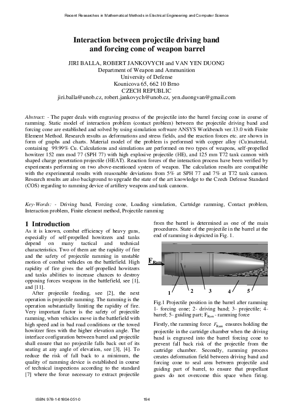 Pdf Interaction Between Projectile Driving Band And Forcing Cone Of Weapon Barrel