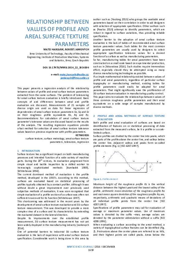 (PDF) Relationship Between Values of Profile and Areal Surface Texture Parameters