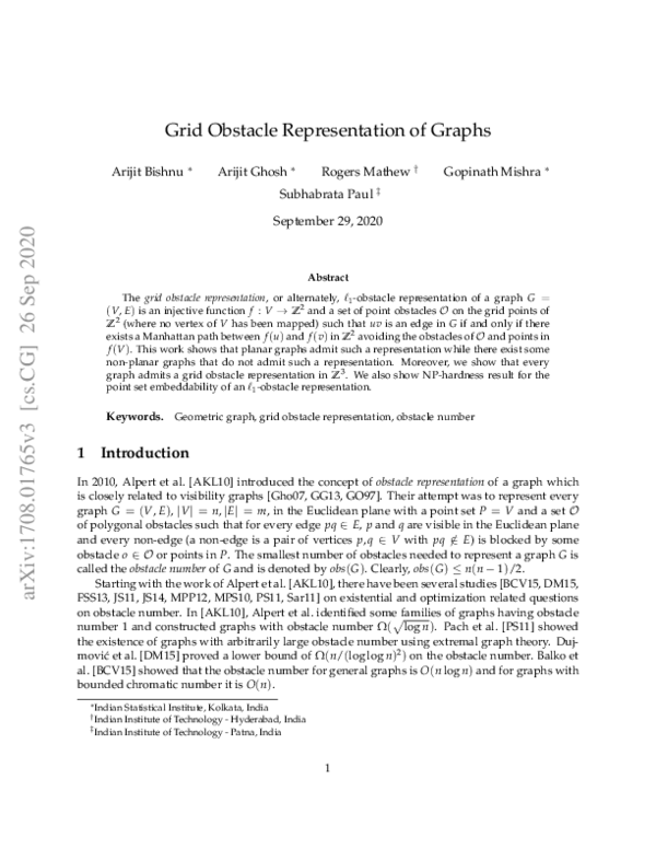 (PDF) Grid Obstacle Representation of Graphs
