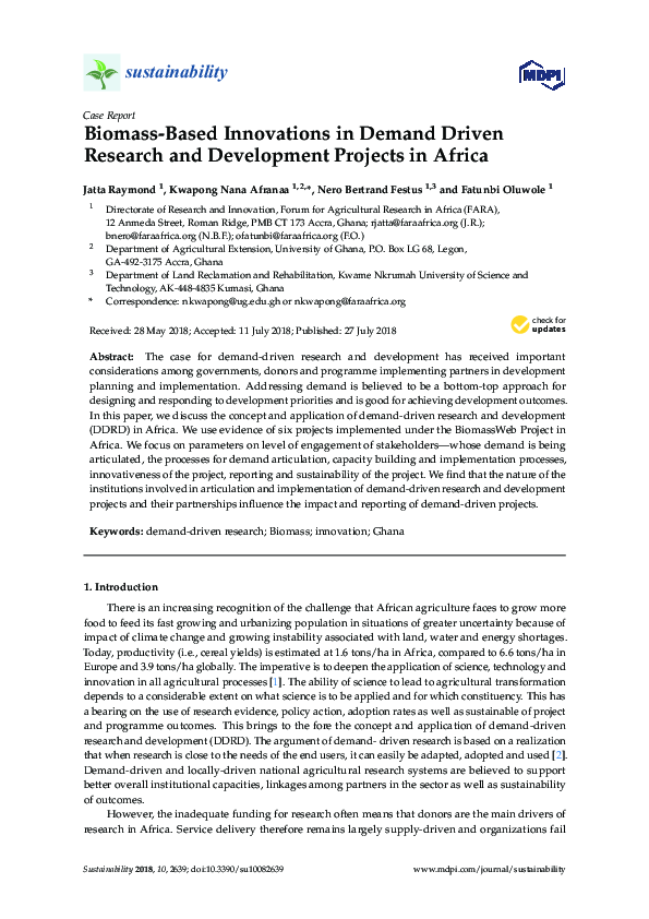 (PDF) Biomass-Based Innovations in Demand Driven Research and ...